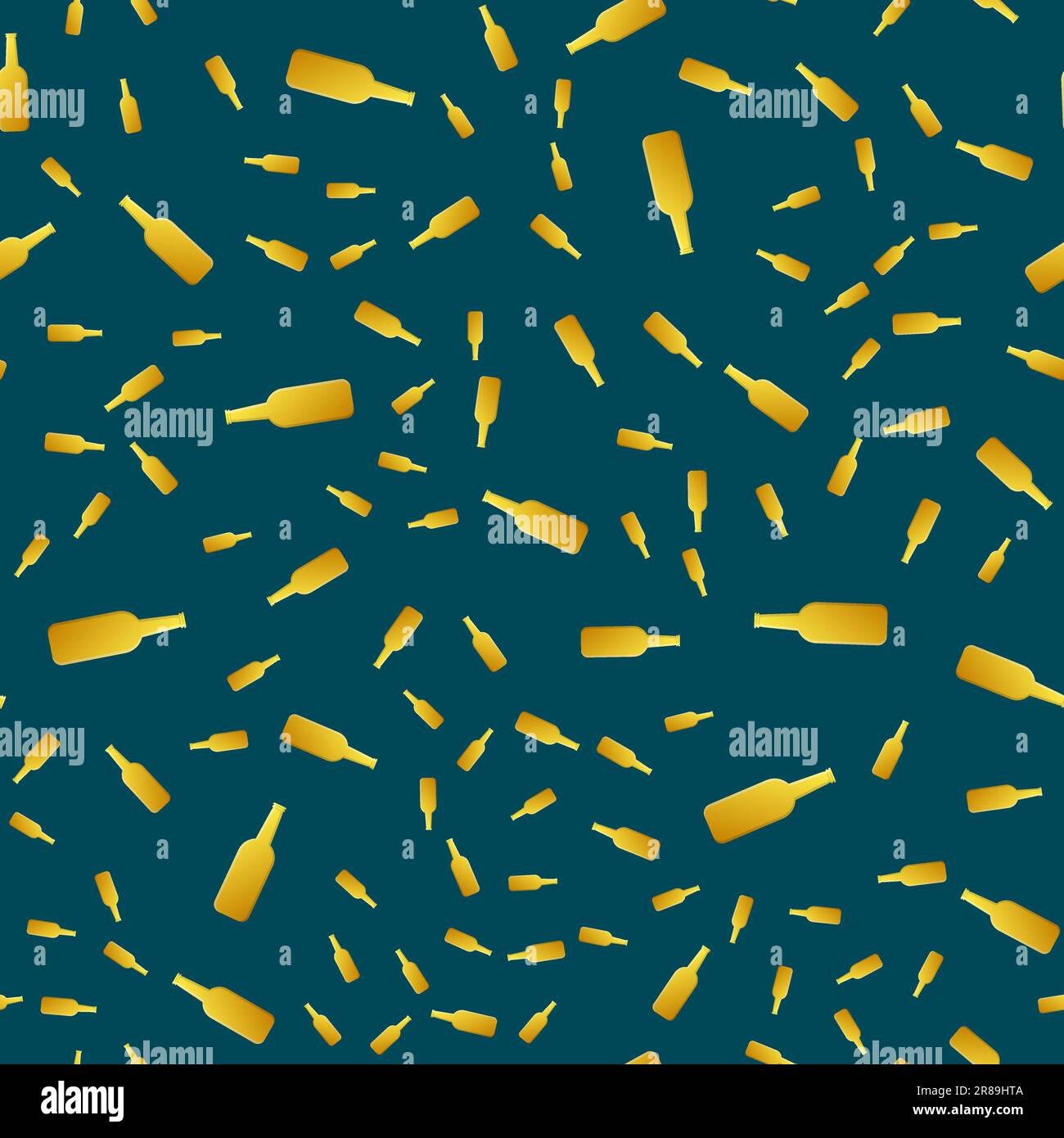 Endless seamless pattern of yellow beautiful glass beer bottles with ...