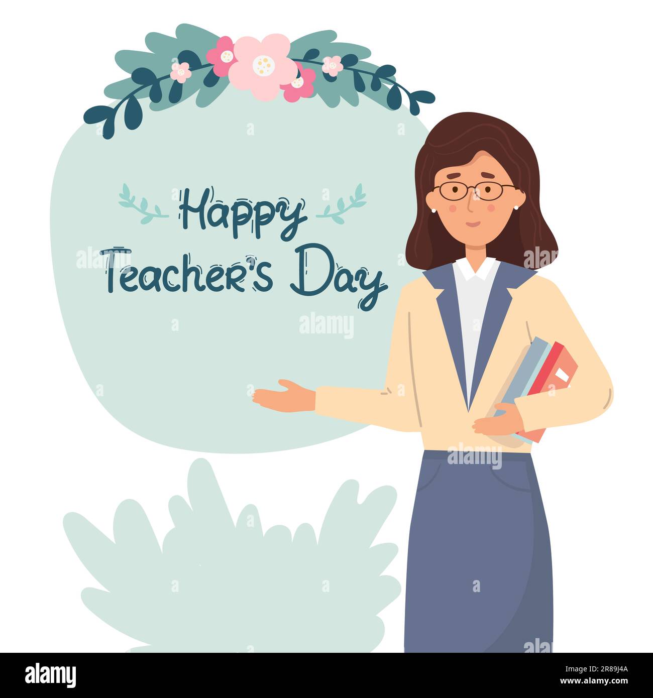 Happy Teachers Day illustration poster template. Woman teacher with ...