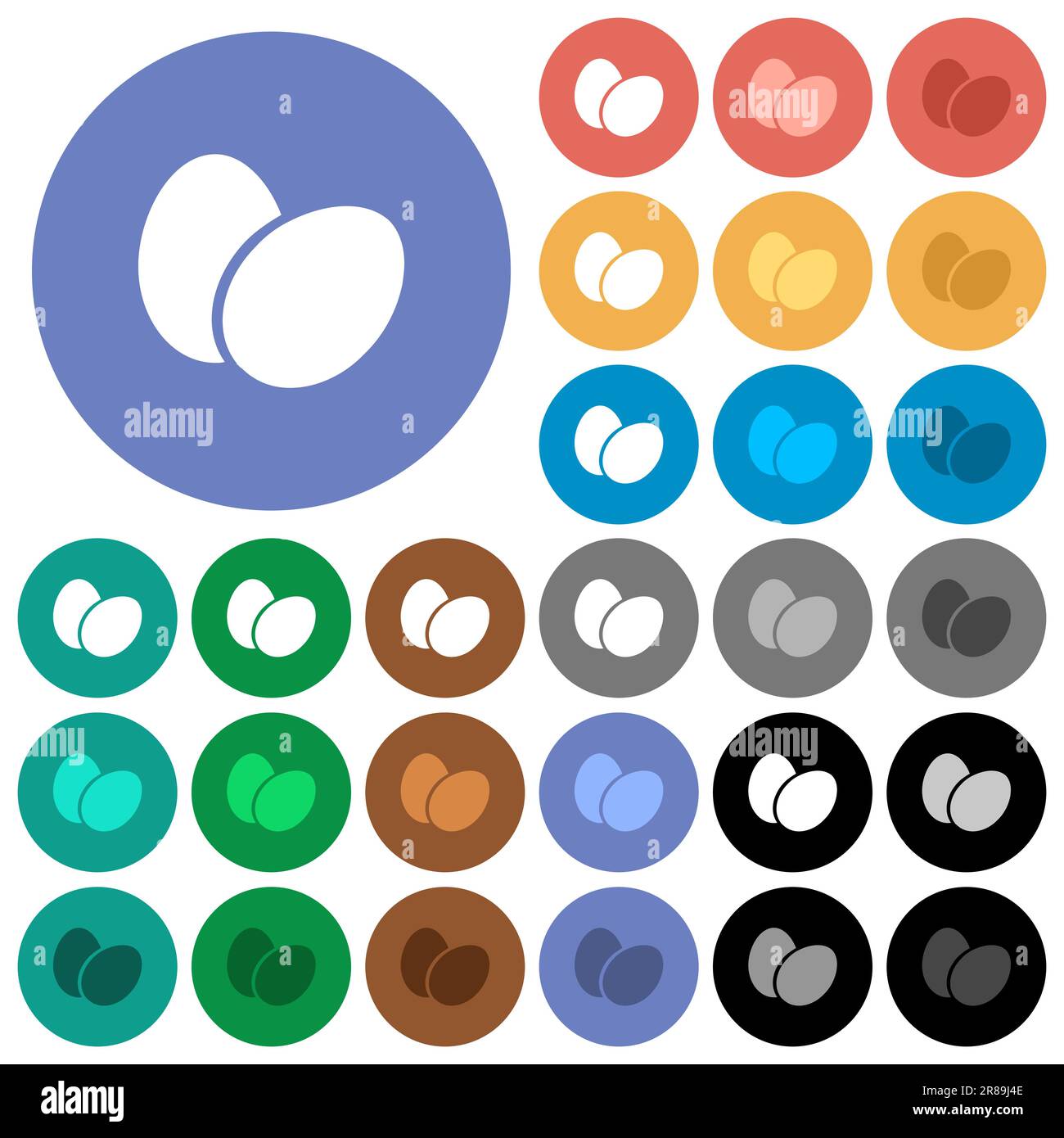 Two eggs solid multi colored flat icons on round backgrounds. Included ...