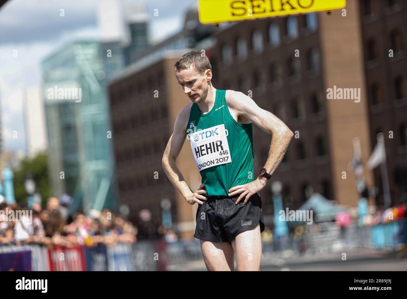 Sean Hehir participating in the marathon at the World Athletics ...