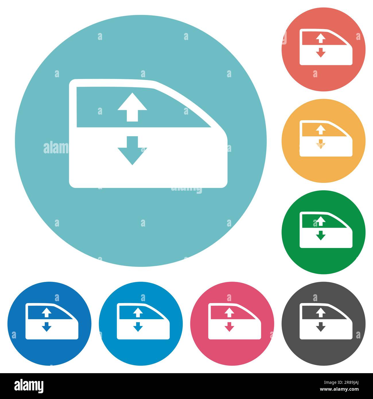 Car electric window winder flat white icons on round color backgrounds ...