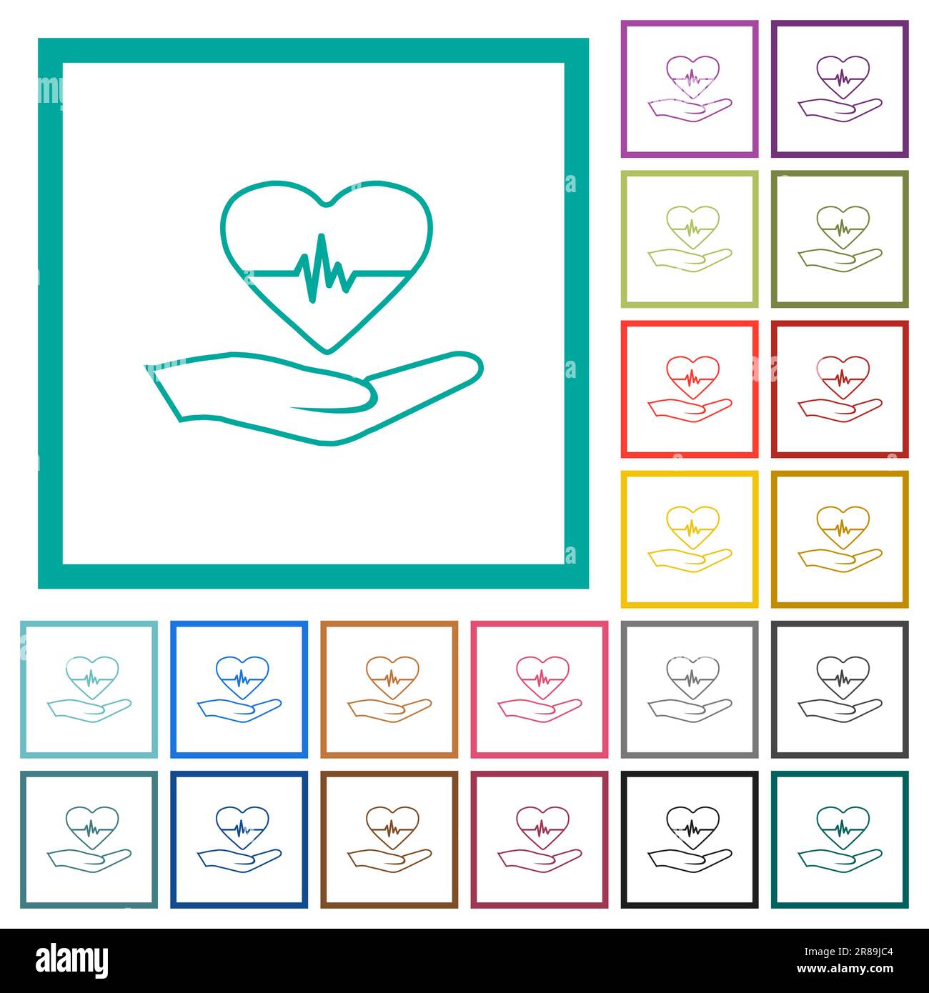 Health Insurance Outline Flat Color Icons With Quadrant Frames On White Background Stock Vector