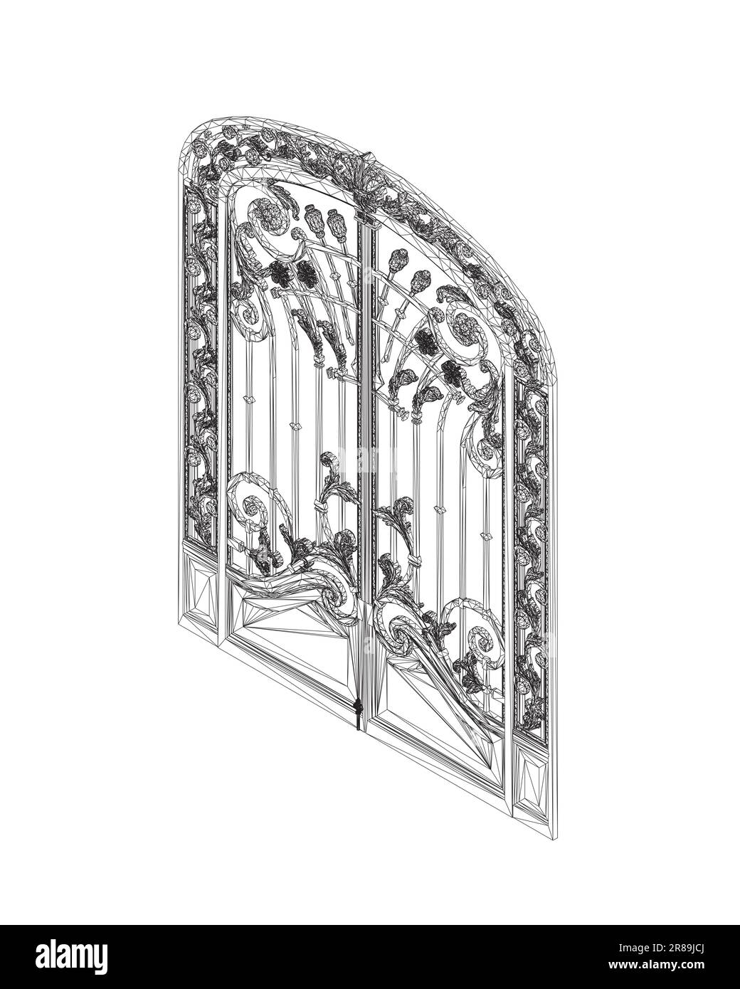 Wireframe Fence gate isolated cartoon. Vector metal entrance. Vector ...