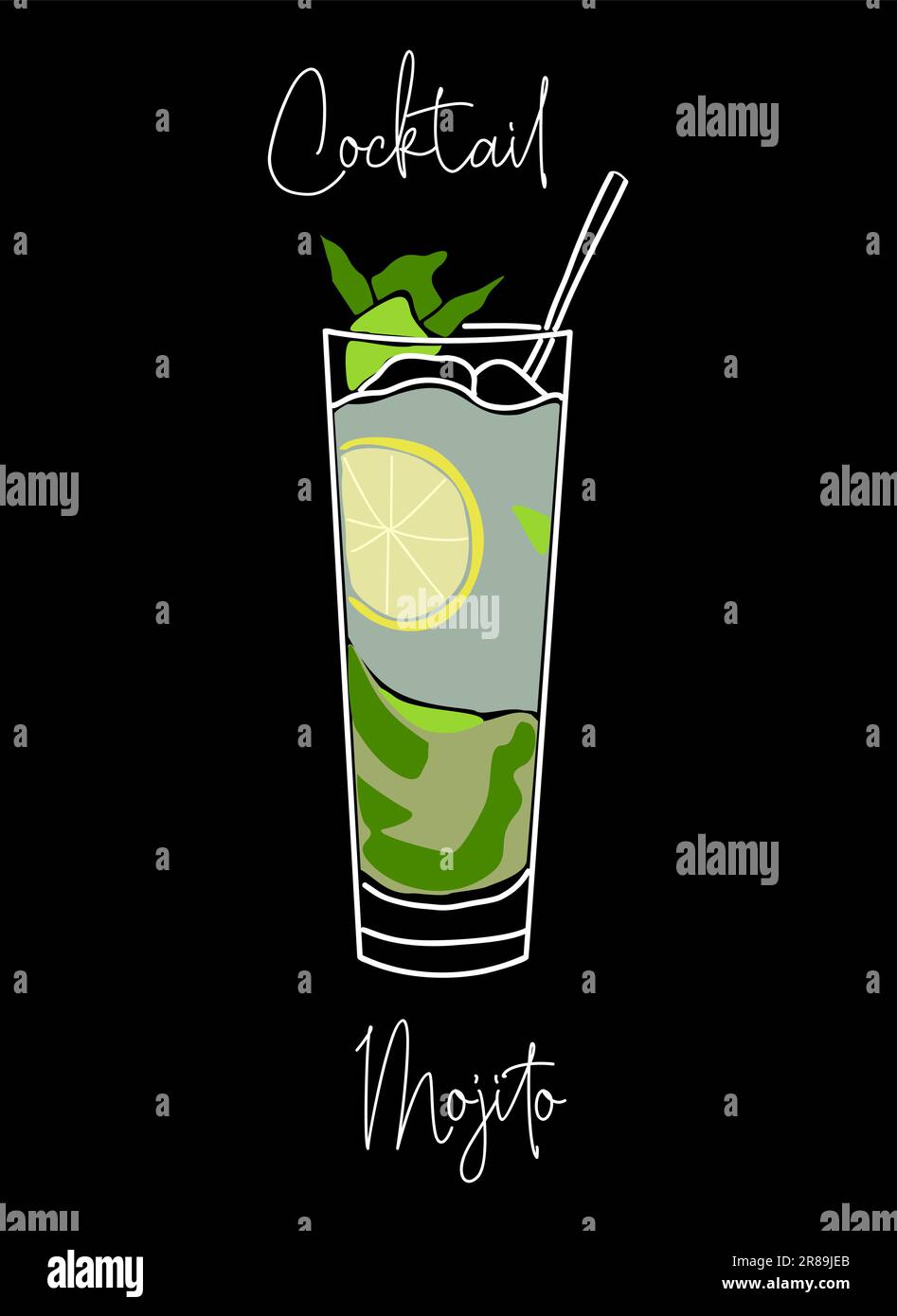 Cocktail Mojito, alcoholic drink in glass vector Stock Vector Image ...