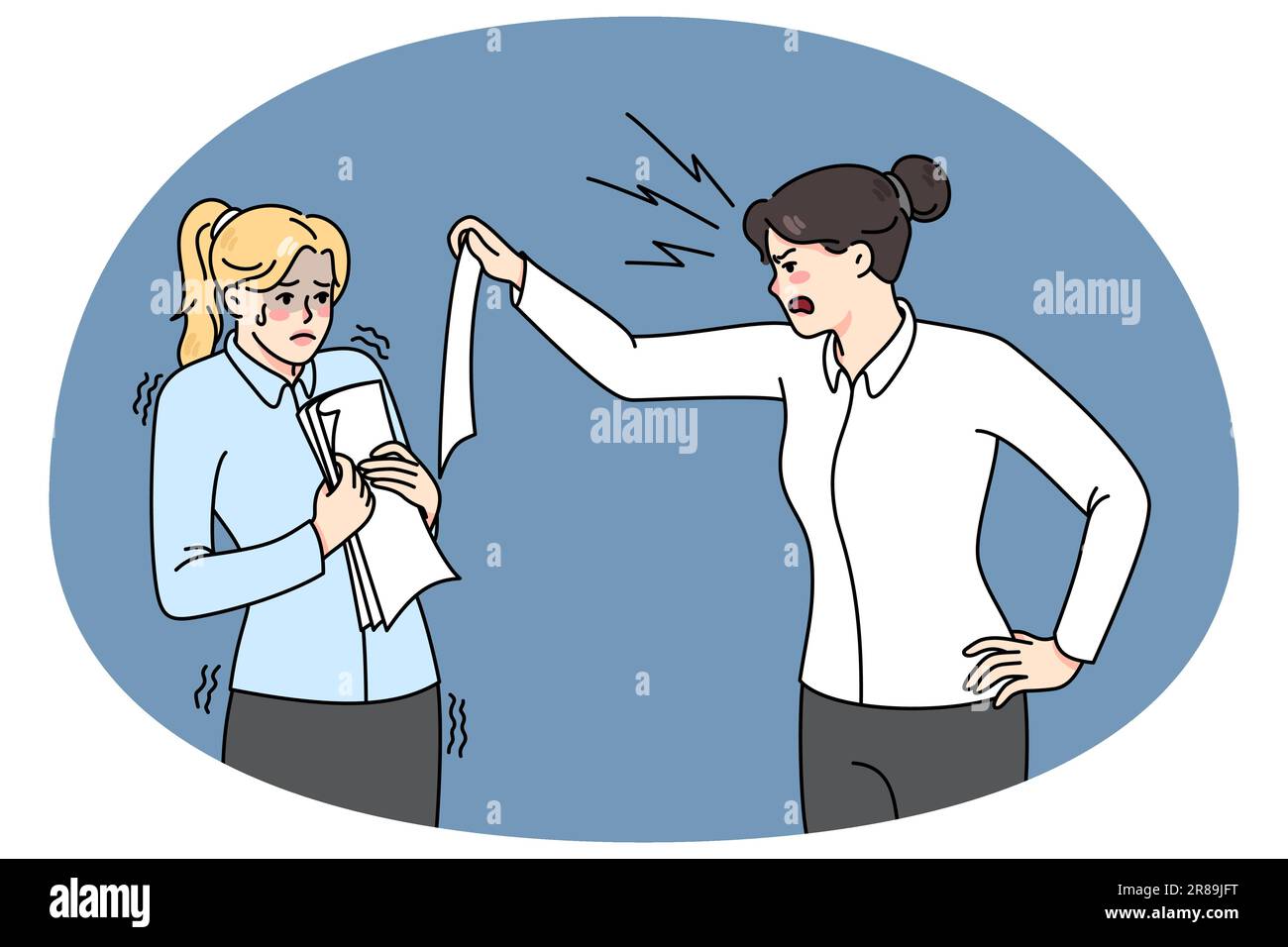 Furious businesswoman show document scream at female employee for ...