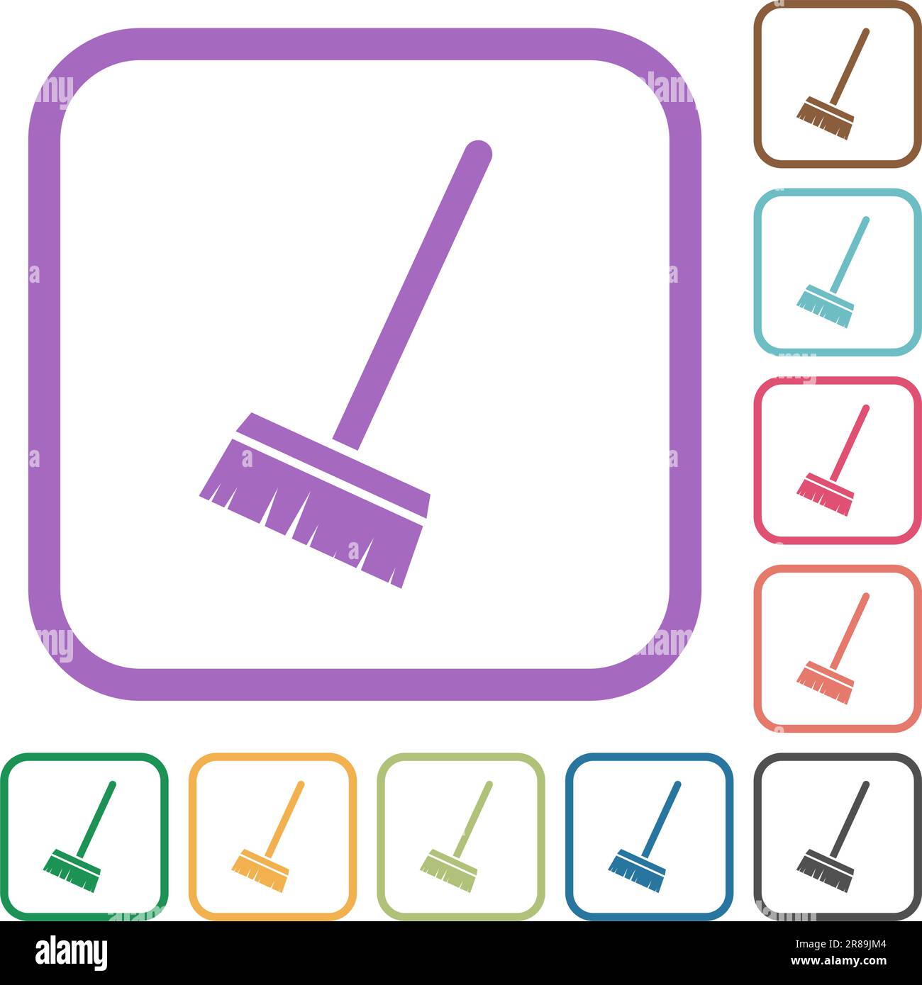 Household broom simple icons in color rounded square frames on white ...