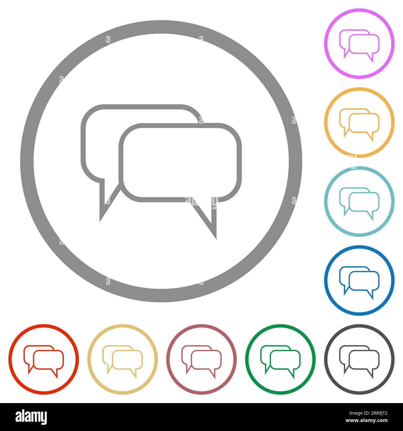 Two rounded square chat bubbles outline flat color icons in round ...