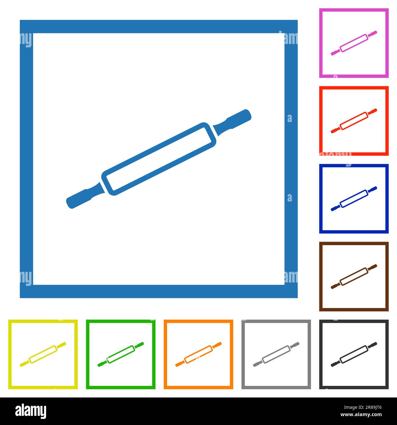 Rolling pin outline flat color icons in square frames on white ...