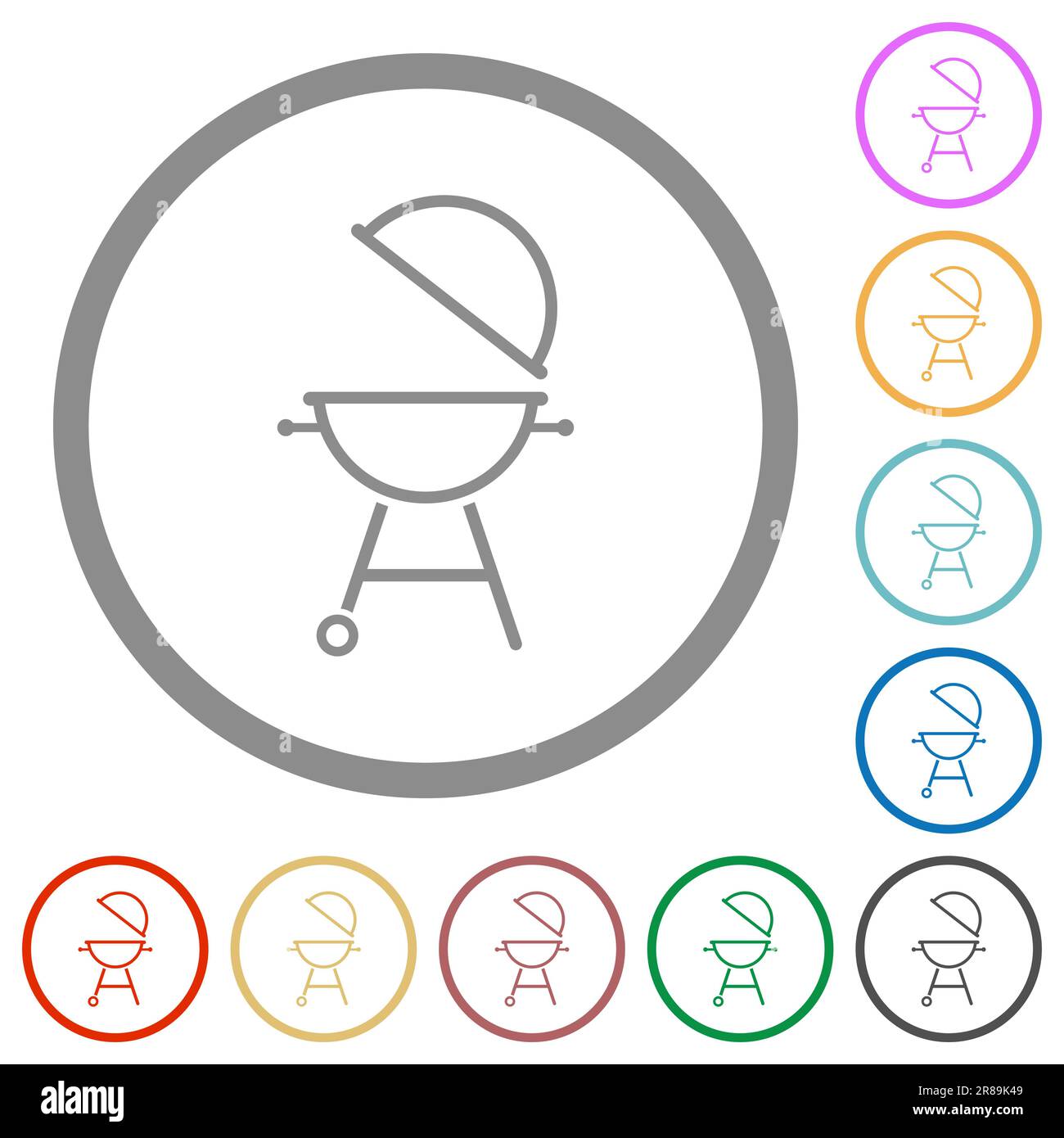 Barbecue grill with open cover outline flat color icons in round ...