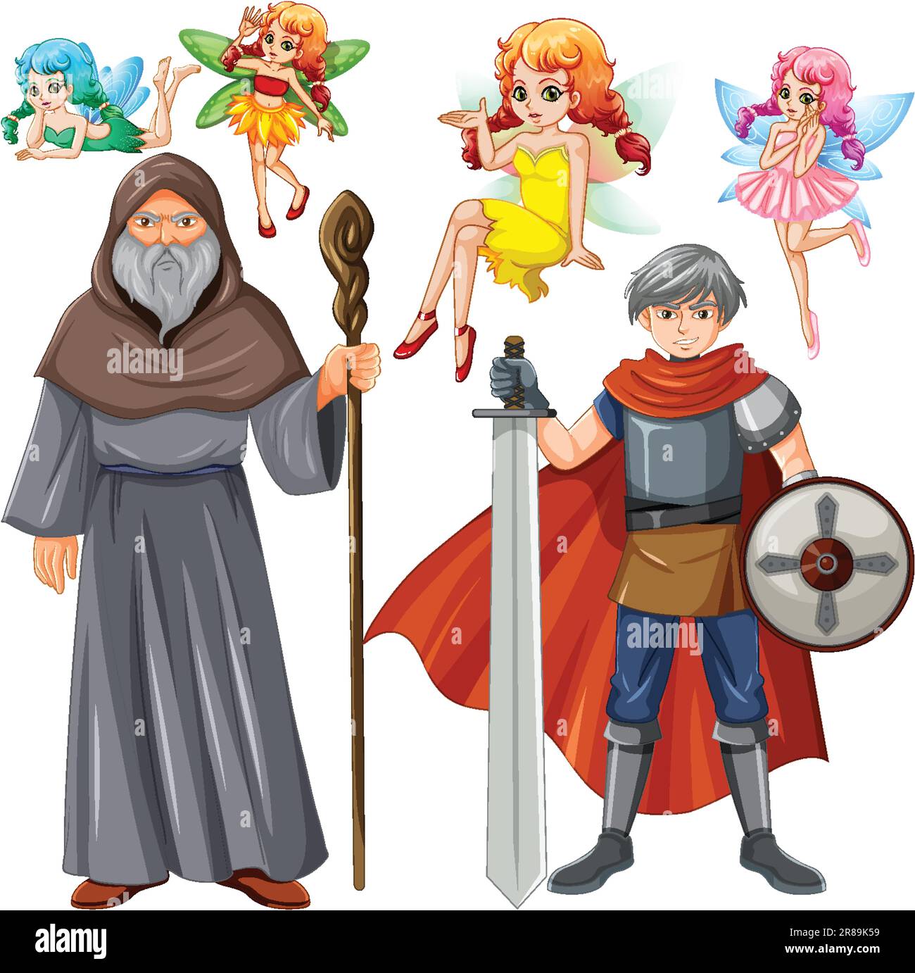 Set of fantasy enchanted cartoon characters illustration Stock Vector ...