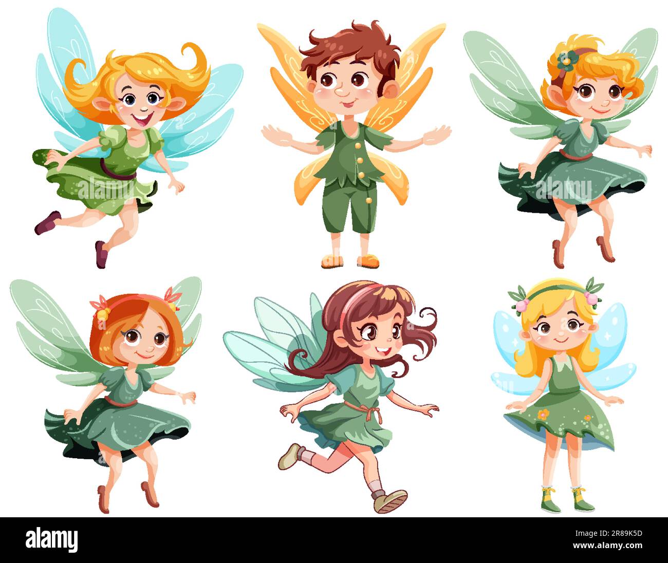 Set Of Cute Fantasy Fairies Cartoon Character Illustration Stock Vector
