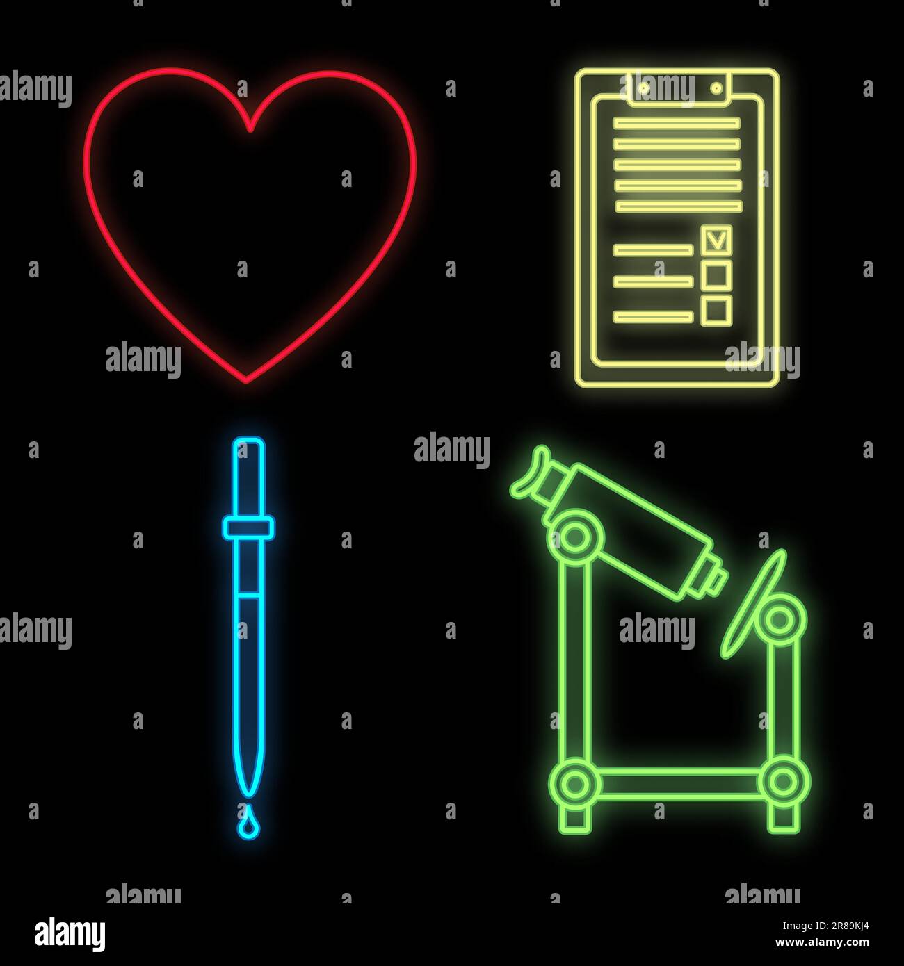 Set of bright glowing multicolored medical neon signs for a pharmacy or ...