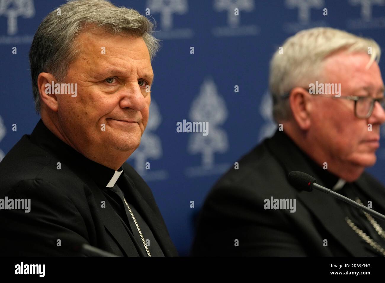 Secretary General of the Synod of Bishops Cardinal Mario Grech, left ...