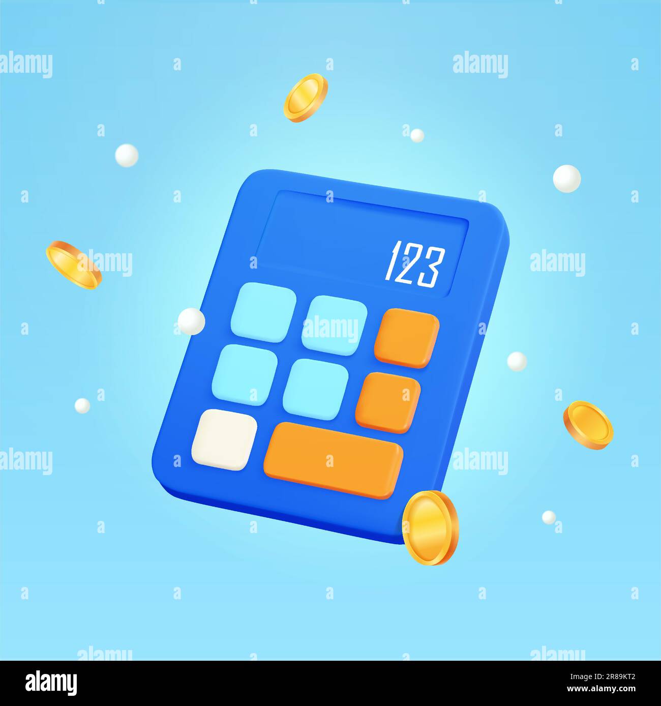 3d calculator with number in minimal style, with floating coins ...