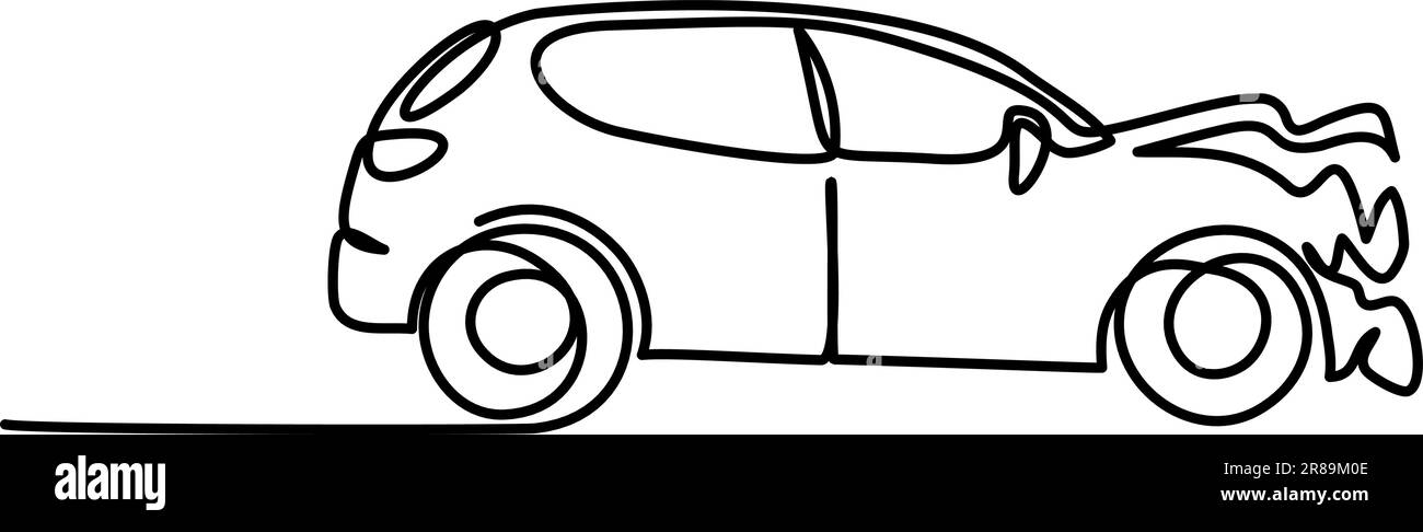 Car damaged front end. Continuous one line drawing. Vector illustration ...