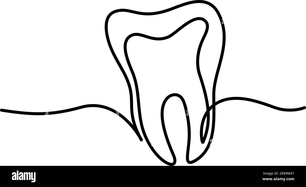 Dental tooth icon. Continuous one line drawing style. Line art of tooth ...