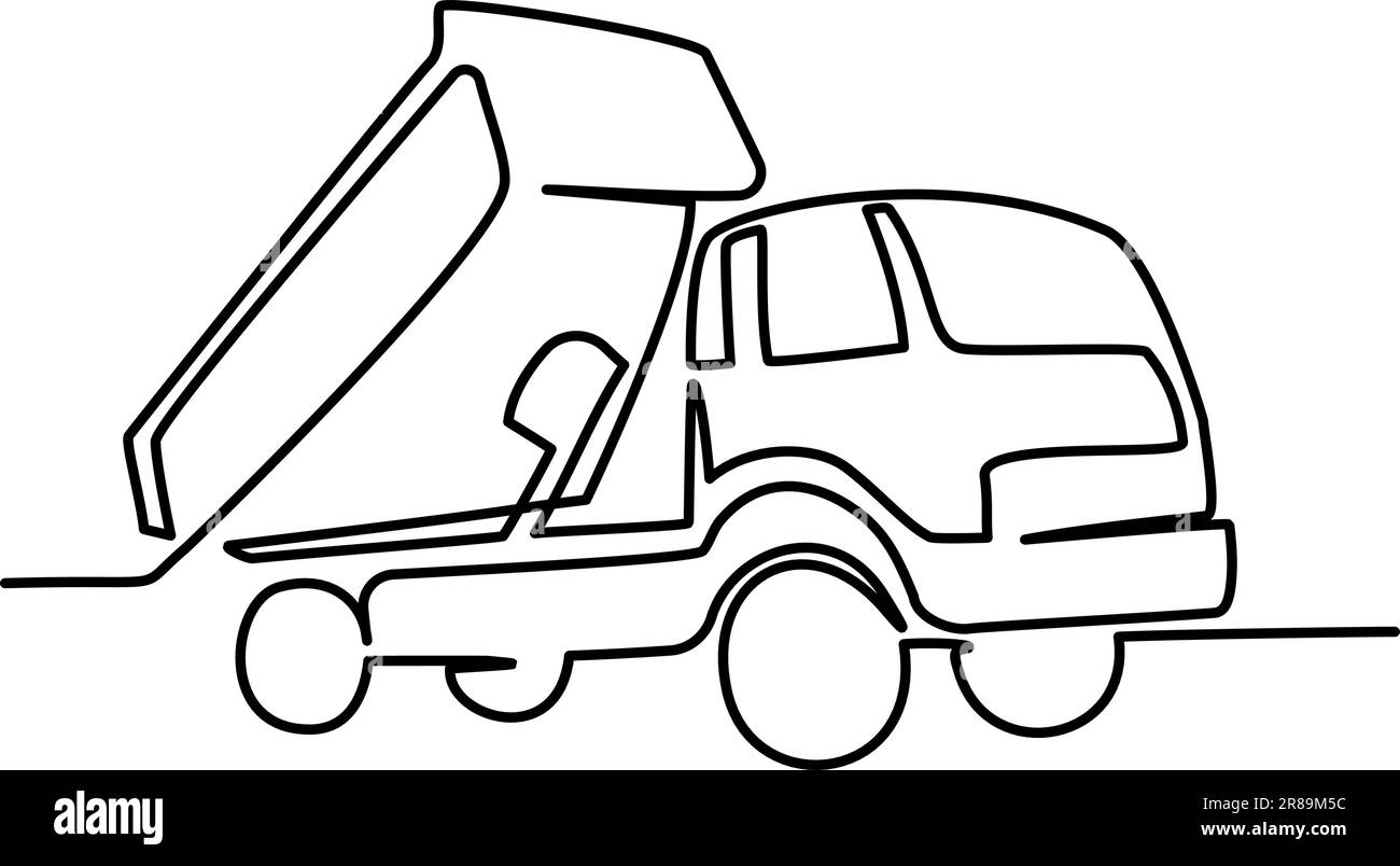 Dump Truck. Continuous One single line drawing. vector illustration ...