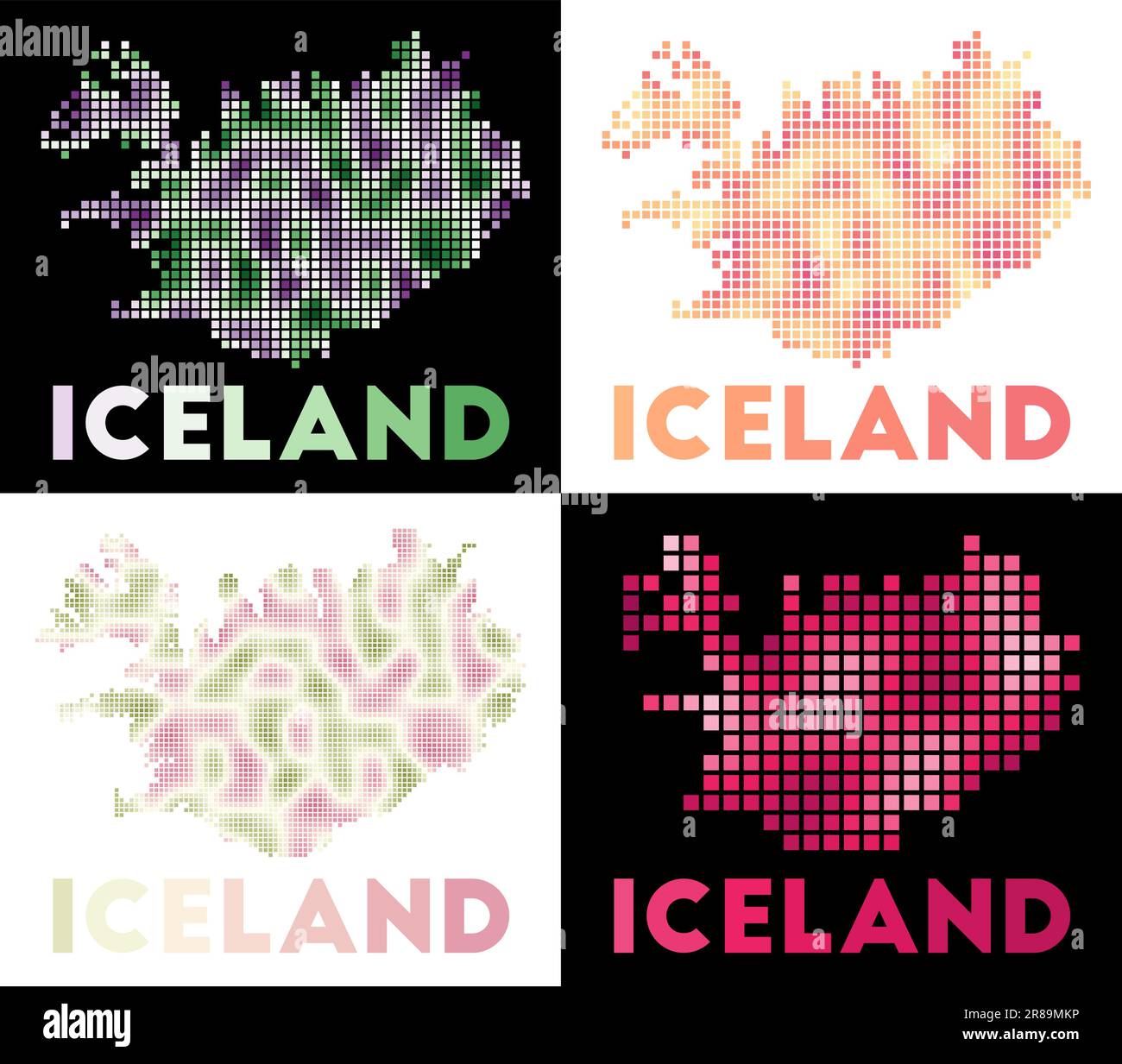 Iceland map. Collection of maps of Iceland in dotted style. Borders of ...