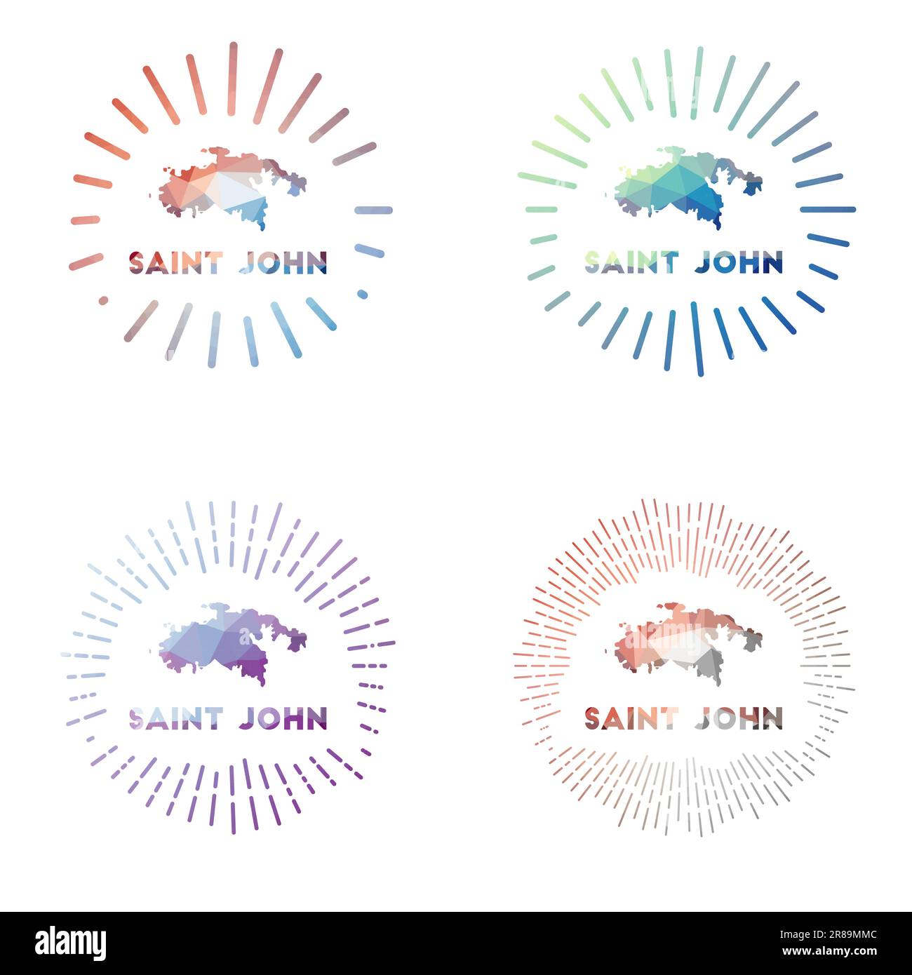 Saint John low poly sunburst set. Logo of island in geometric polygonal ...