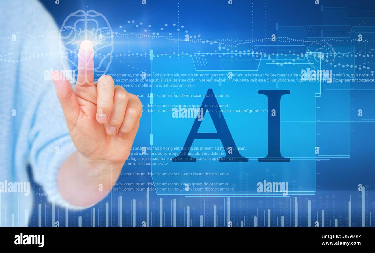 Hand touching the brain working of Artificial Intelligence AI ,IoT ...