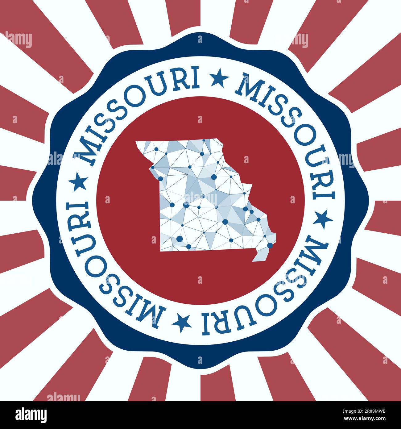 Missouri Badge. Round logo of US state with triangular mesh map and ...