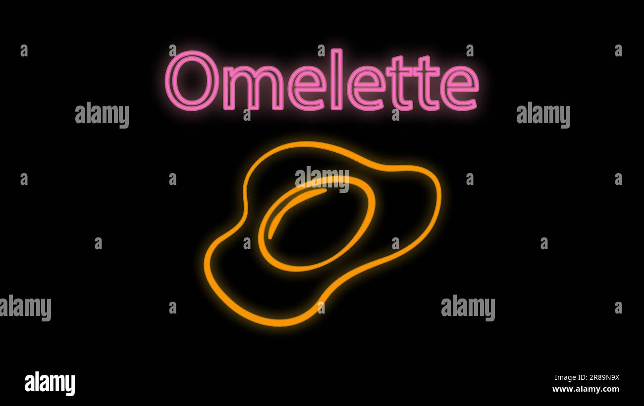 omelette black background, vector illustration, neon. scrambled eggs ...