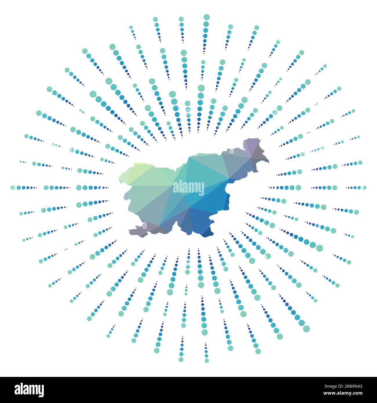Shape of Slovenia, polygonal sunburst. Map of the country with colorful ...