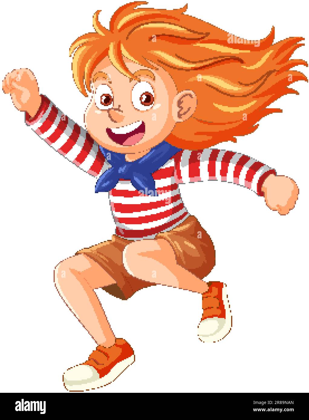 Cheerful Adventure Girl Jumping Cartoon Character illustration Stock ...