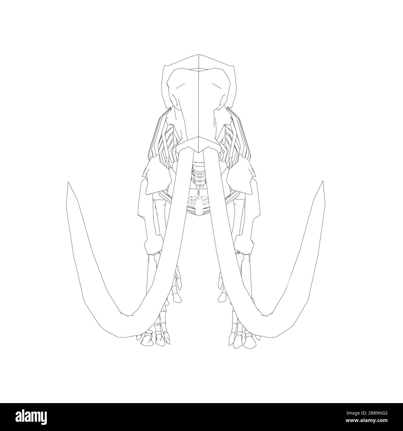 Vector Illustration of outline Mammoth Skeleton on Isolated White ...