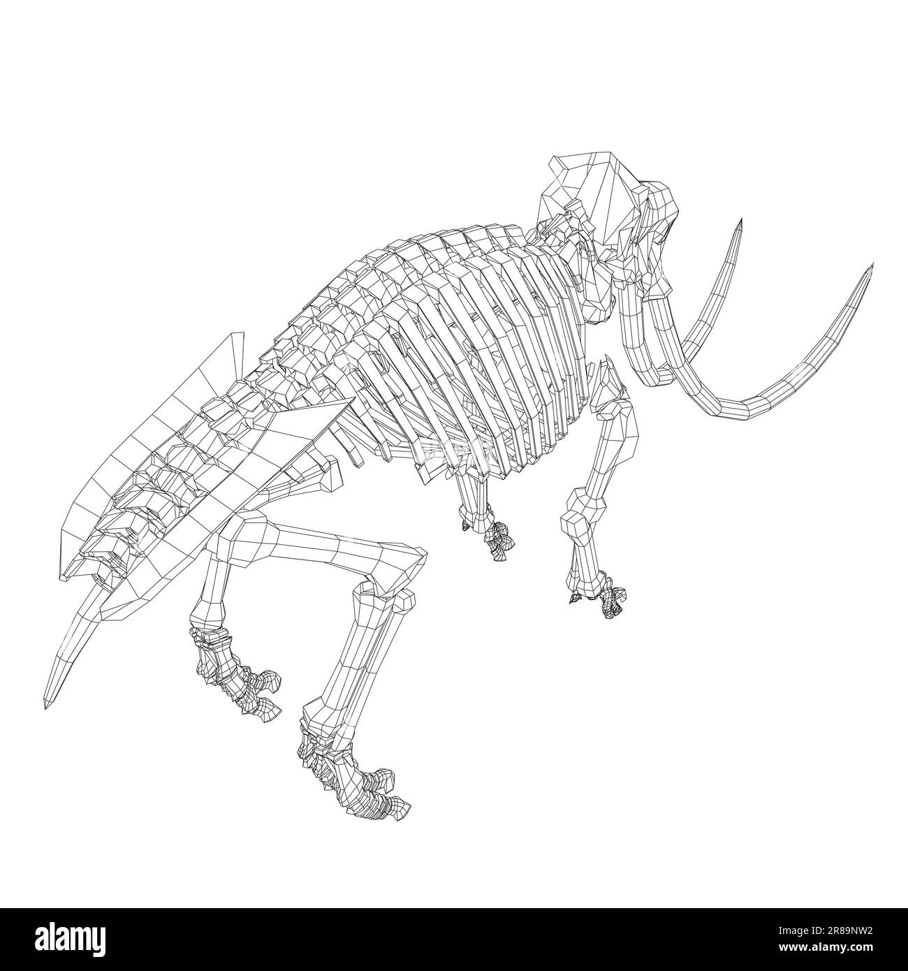 Vector Illustration of wireframe Mammoth Skeleton on Isolated White Background. Vector ...