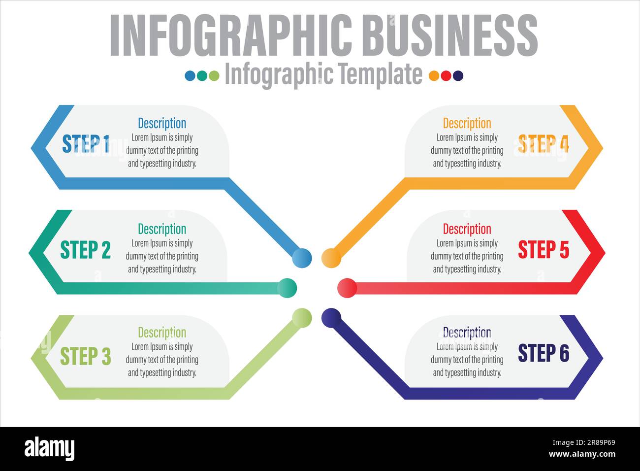 Colorful 6 Steps, 6 option infographic flow chart design . business ...