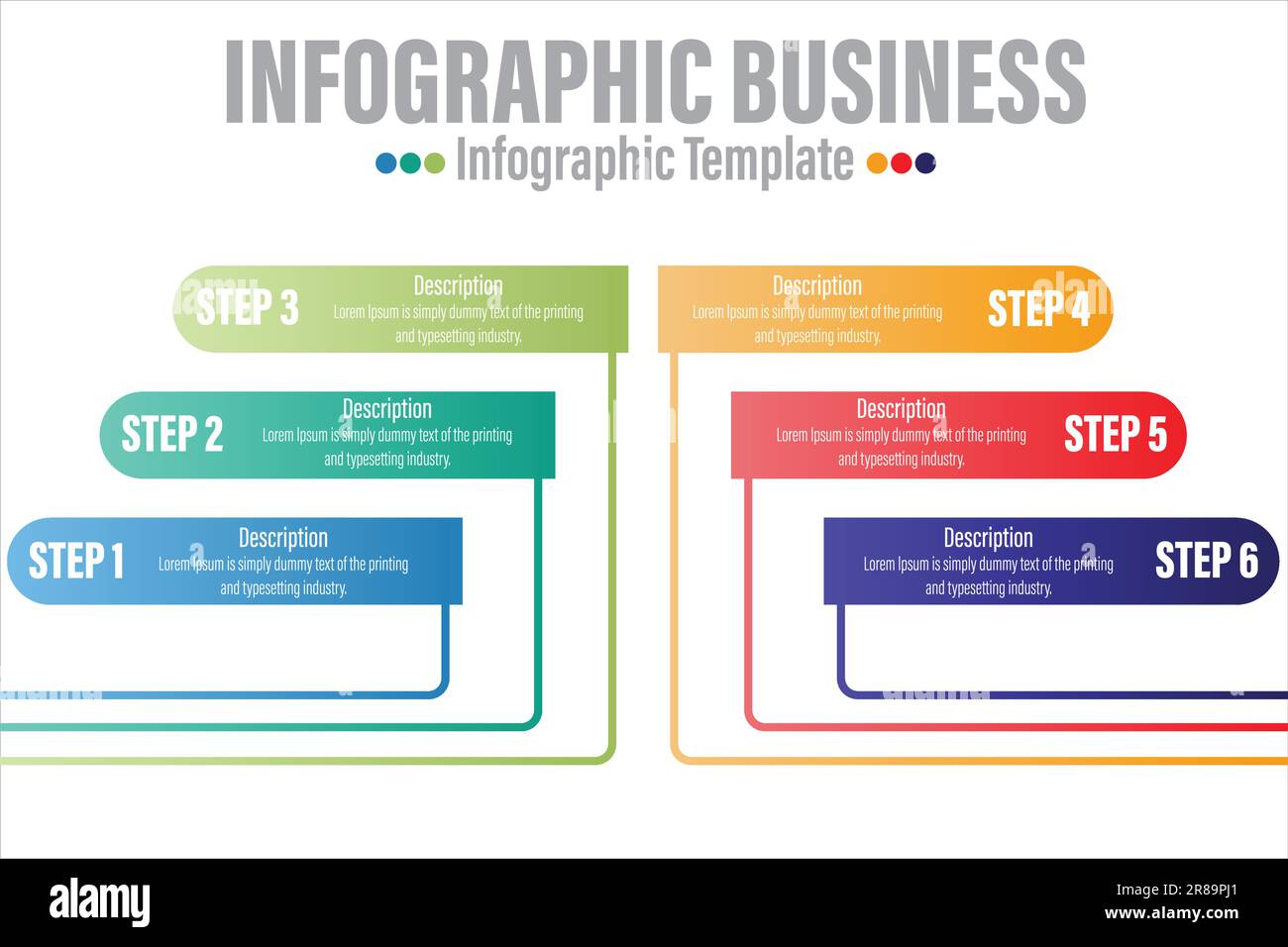 Six rectangle timeline steps or option workflow infographic plan ...