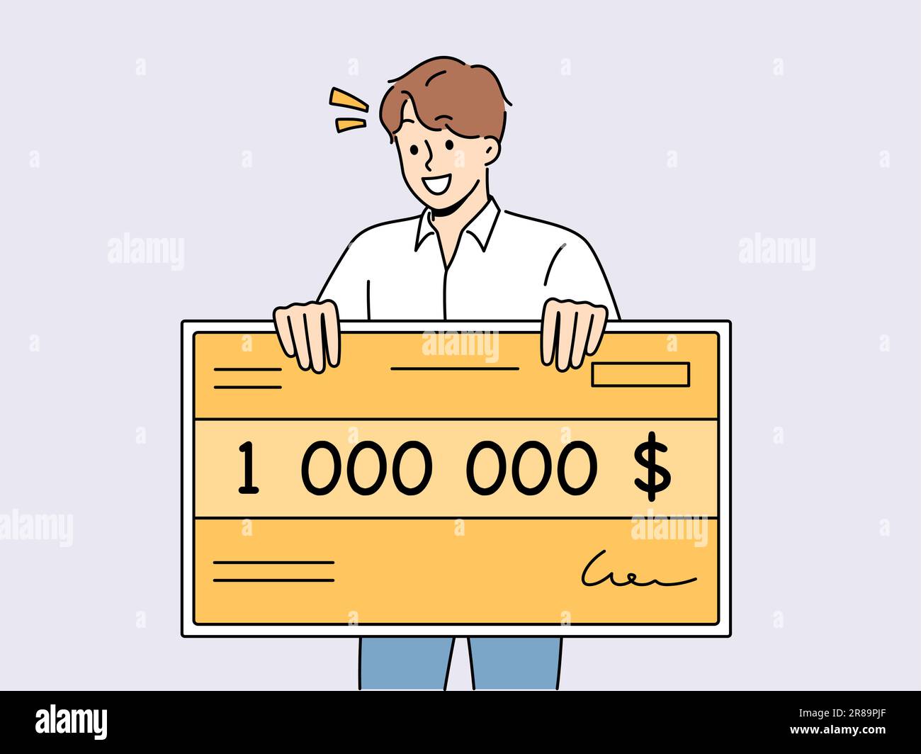 Happy man holding million dollar certificate rejoicing in winning ...