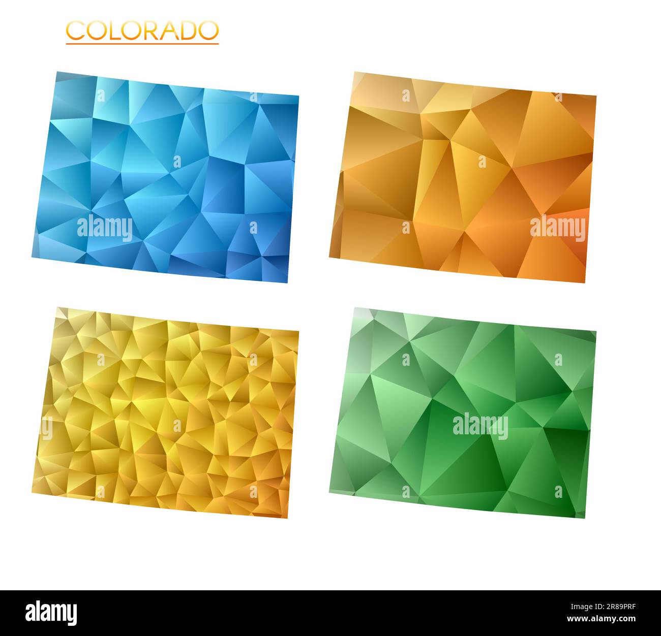Set of vector polygonal maps of Colorado. Bright gradient map of US ...
