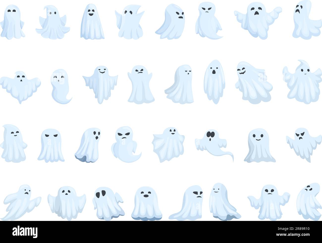 Ghost icons set cartoon vector. Spooky spirit. Holiday boo Stock Vector ...