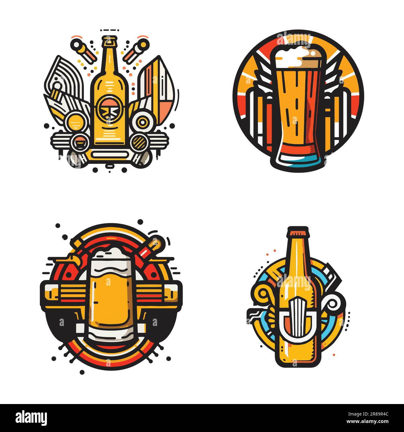 Hand Drawn vintage beer logo in flat line art style isolated on ...