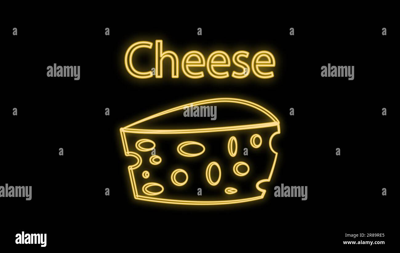 Glowing neon line Cheese icon isolated on black background. Vector ...