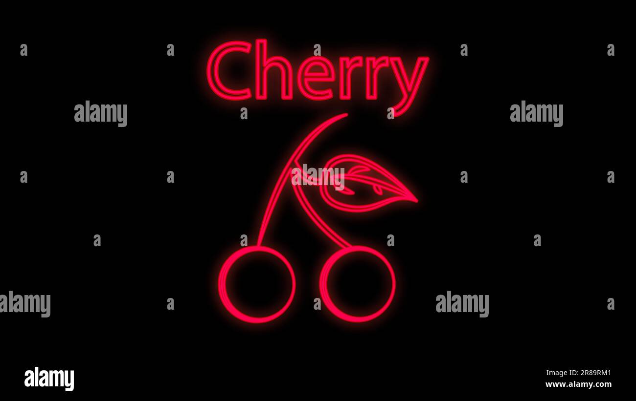 vector illustration. neon cherry red on a black background. neon sign ...