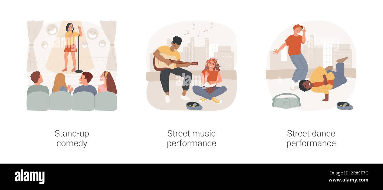 Performing arts isolated cartoon vector illustration set. Teenage boy ...