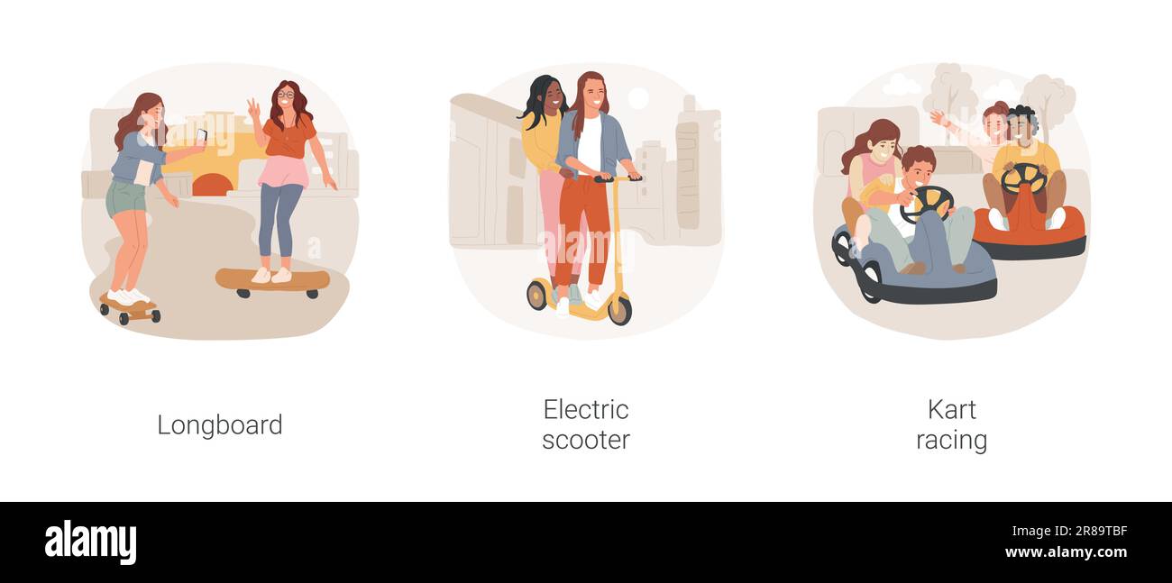 Riding together isolated cartoon vector illustration set. Teenage girls ...