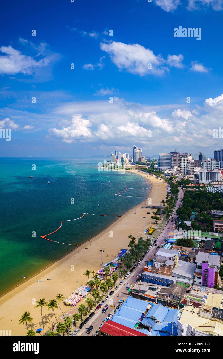 Pattaya Beach, wide angle, vertical, looking North towards Sanctuary of ...