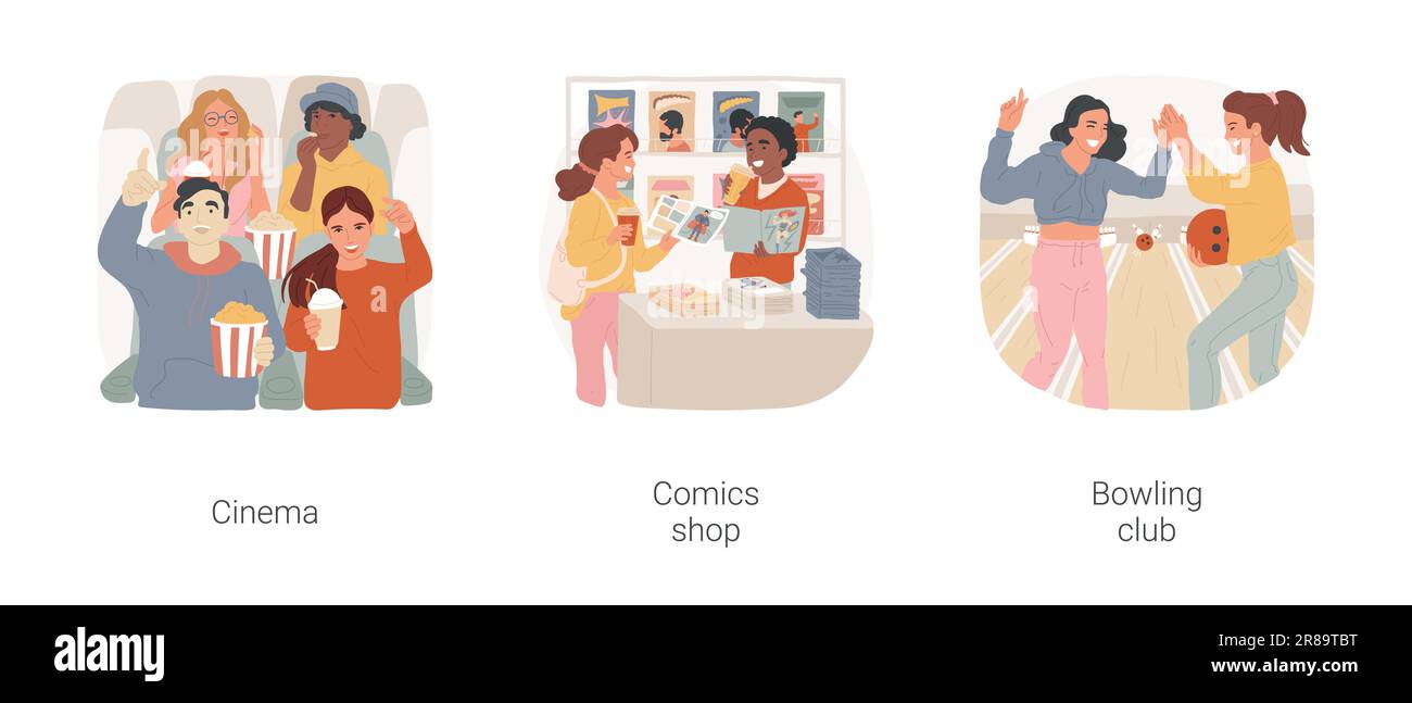 Teenagers outings isolated cartoon vector illustration set. Hanging out ...