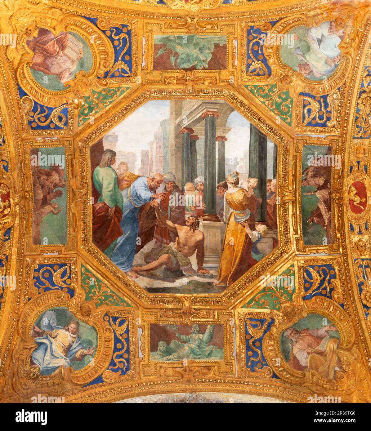 GENOVA, ITALY - MARCH 6, 2023: The fresco Saints Peter and John Healing ...