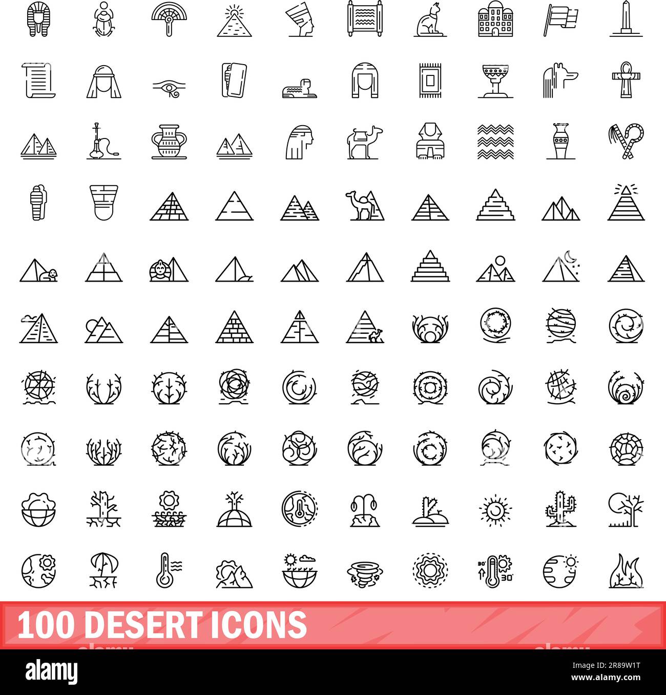 100 desert icons set. Outline illustration of 100 desert icons vector ...