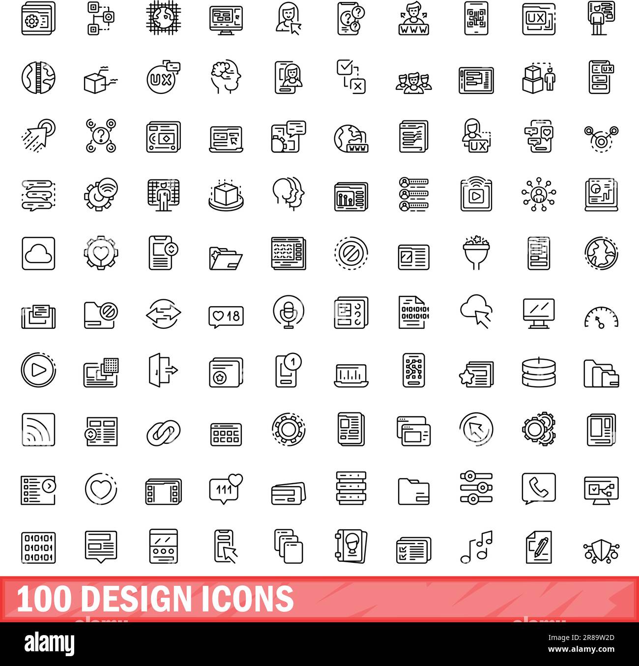100 design icons set. Outline illustration of 100 design icons vector ...