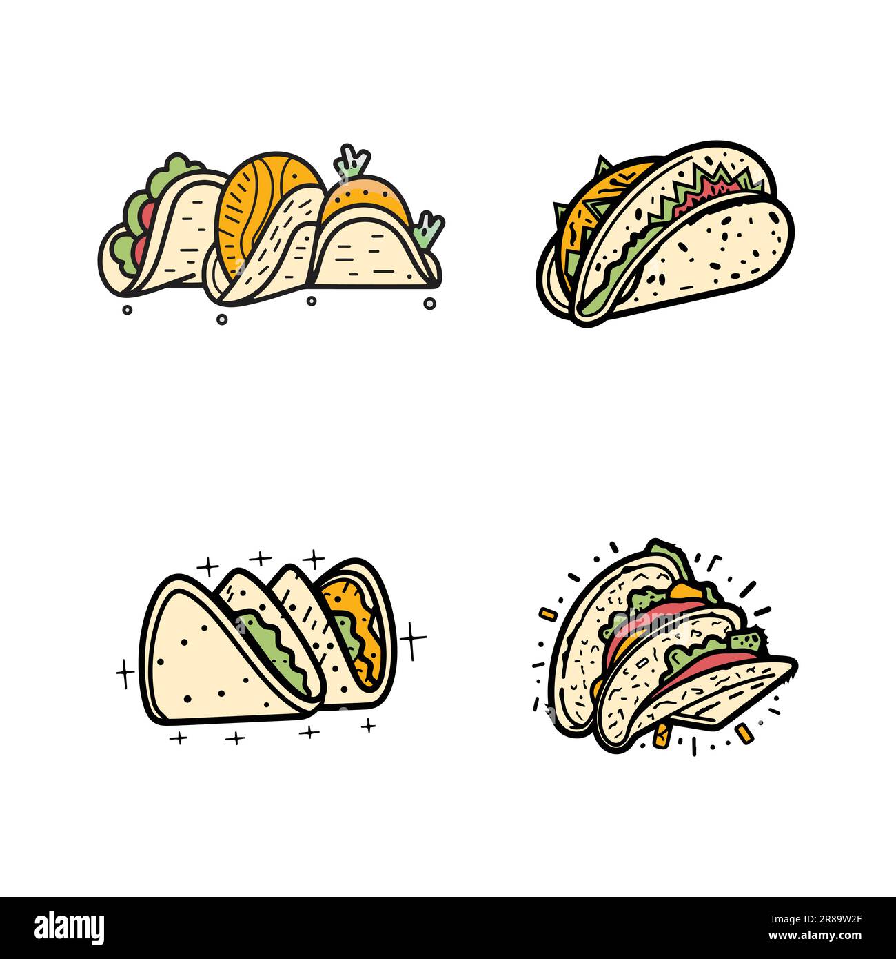 Hand Drawn vintage Taco logo in flat line art style isolated on ...