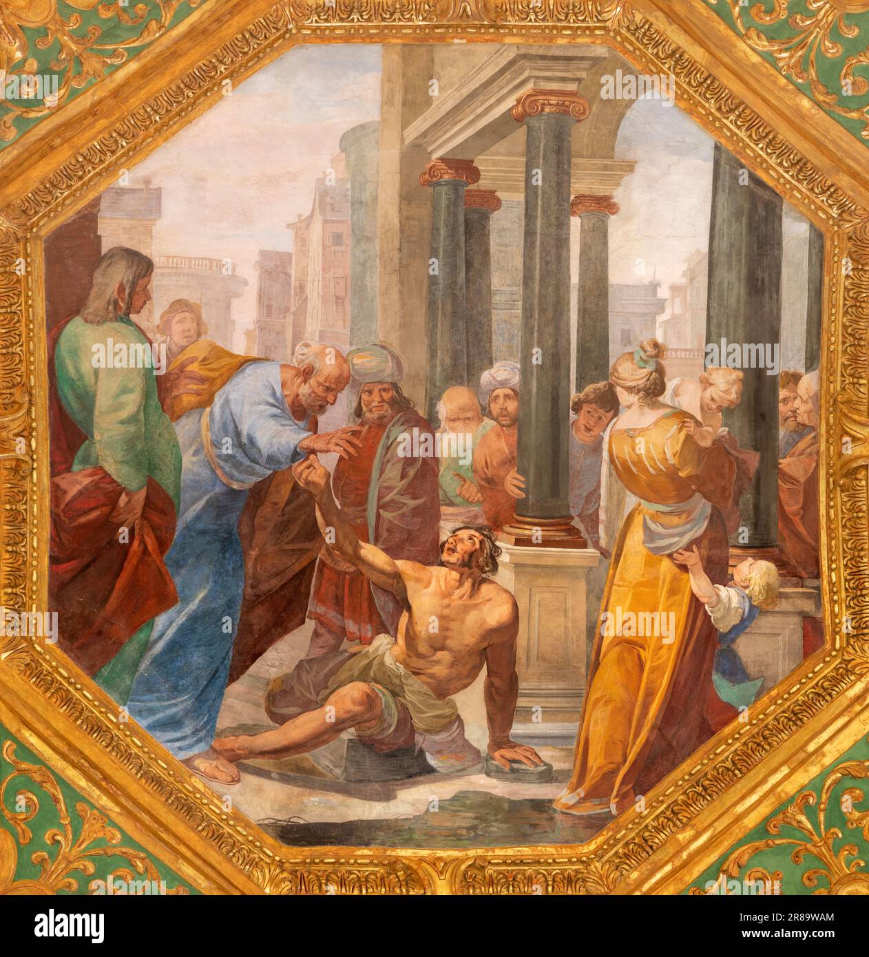 GENOVA, ITALY - MARCH 6, 2023: The fresco Saints Peter and John Healing ...