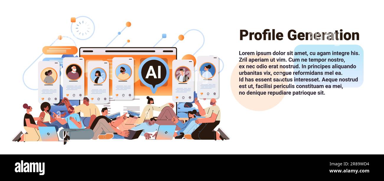 mix race people chatting on social media with ai helper bot profile generation digital ...