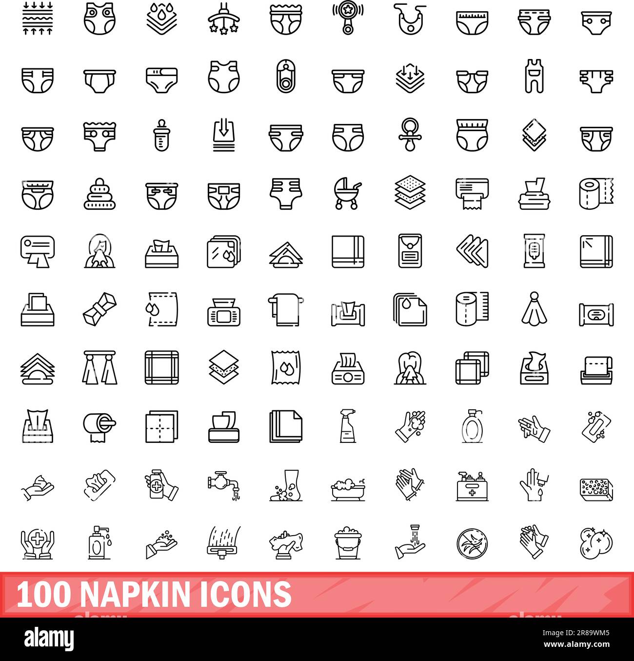 100 napkin icons set. Outline illustration of 100 napkin icons vector ...