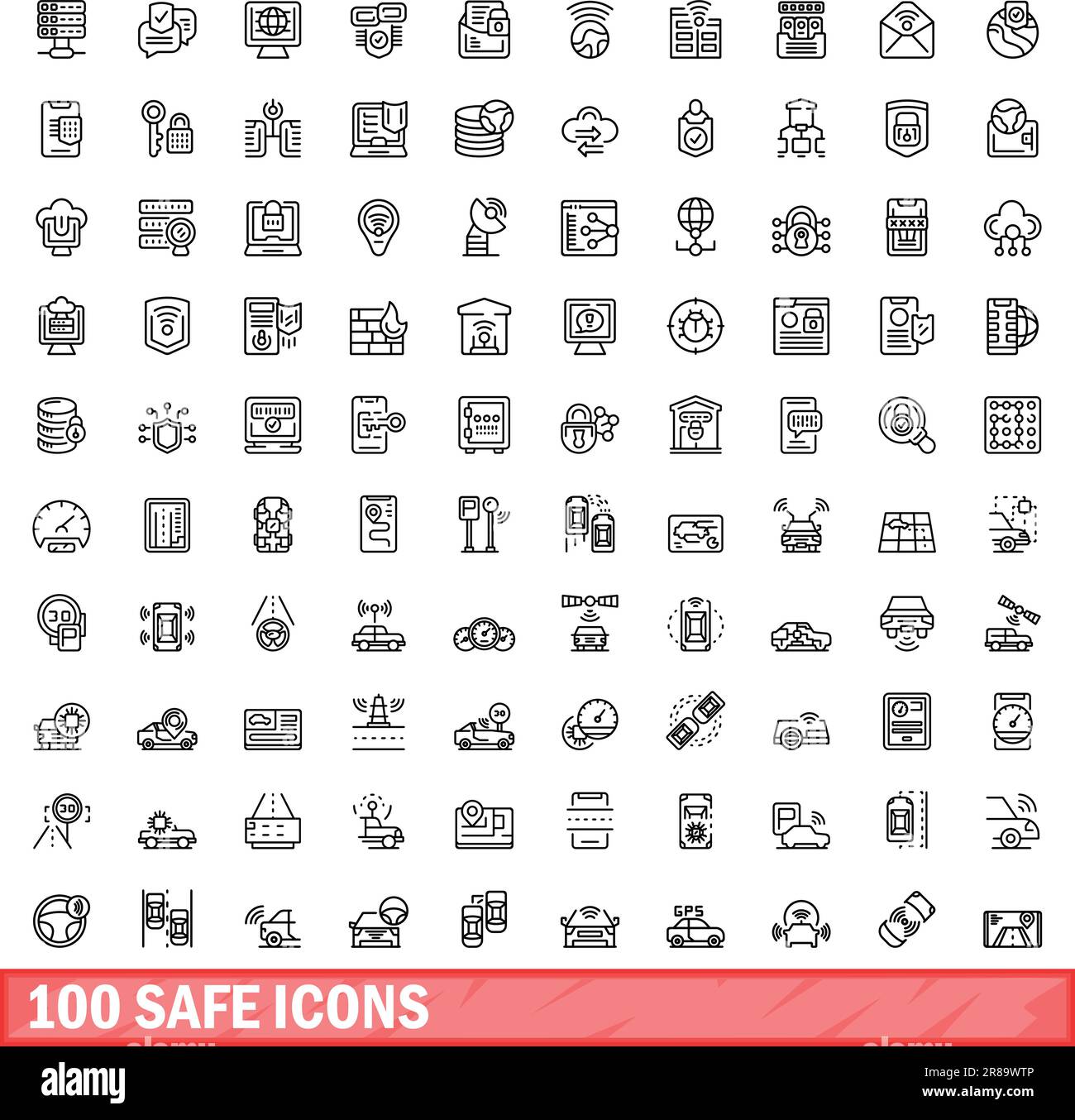 100 safe icons set. Outline illustration of 100 safe icons vector set ...